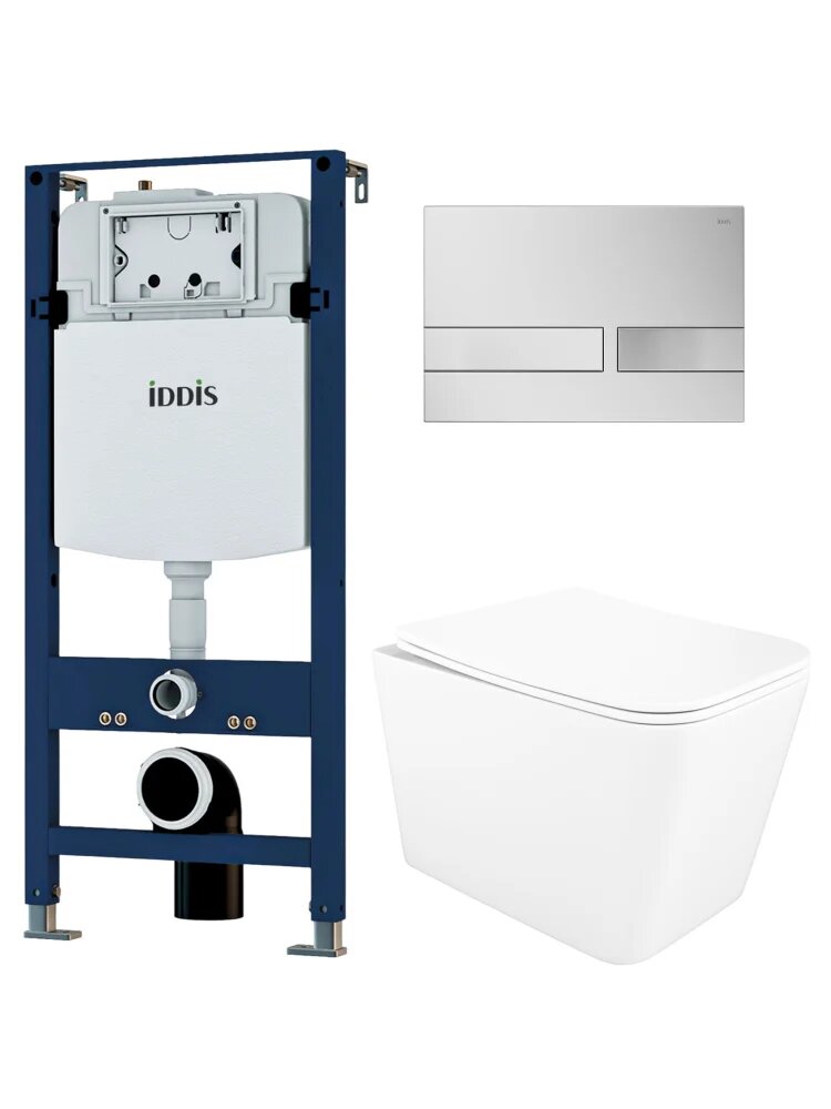 Комплект 5 в 1: Инсталляция IDDIS Профикс (Profix) PRO0000i32 / Унитаз подвесной STWORKI Молде S23401WH / Сиденье с микролифтом, Кнопка Юнификс (Unifix) UNI06CHi77, Комплект креплений