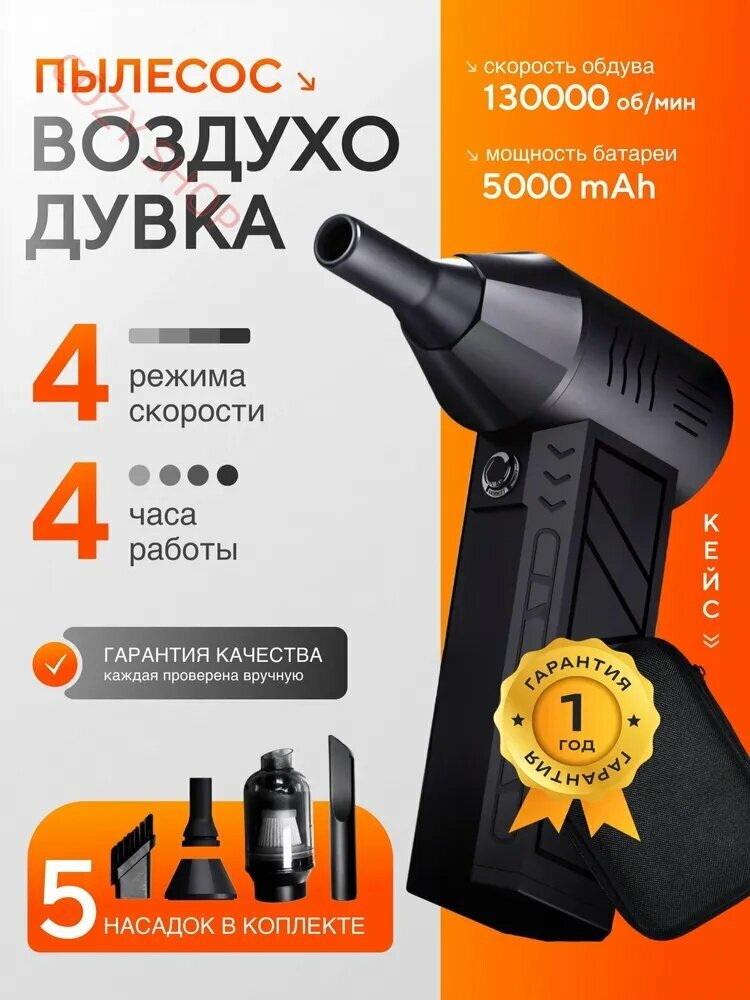 Портативная аккумуляторная воздуходувка пылесос 2 в 1 с функцией выдува и сбора пыли