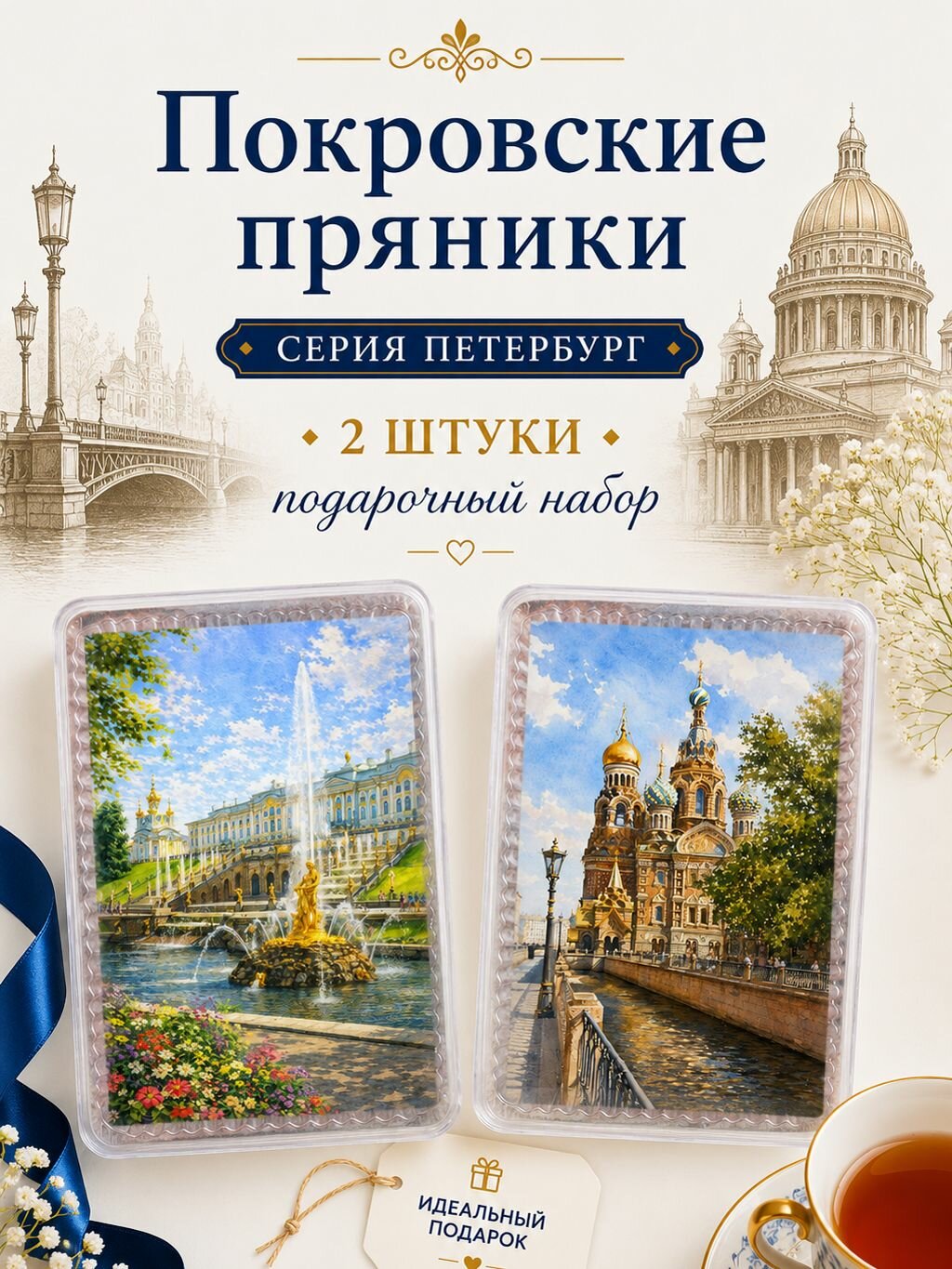Подарочный набор покровских пряников 2 шт по 140 гр "Петергоф" и "Спас"
