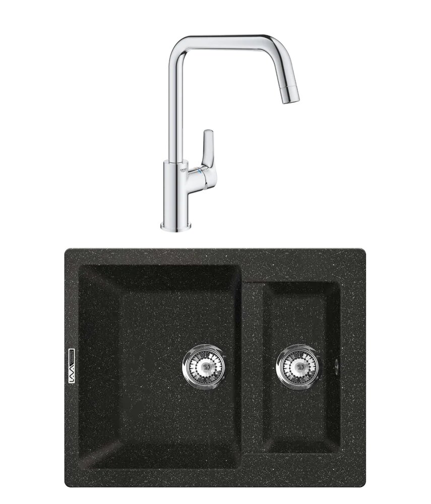Комплект Мойка Lava D1. BAS 60x49, basalt, кварц / Смеситель Grohe Eurosmart 30567000 глянцевый хром
