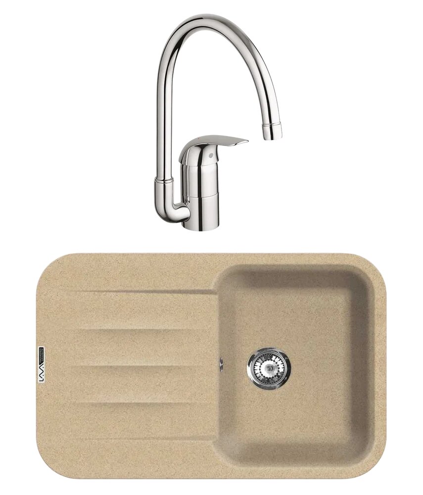 Комплект Мойка Lava L11. DUN 78x50, dune, кварц / Смеситель Grohe Euroeco 32752000 глянцевый хром