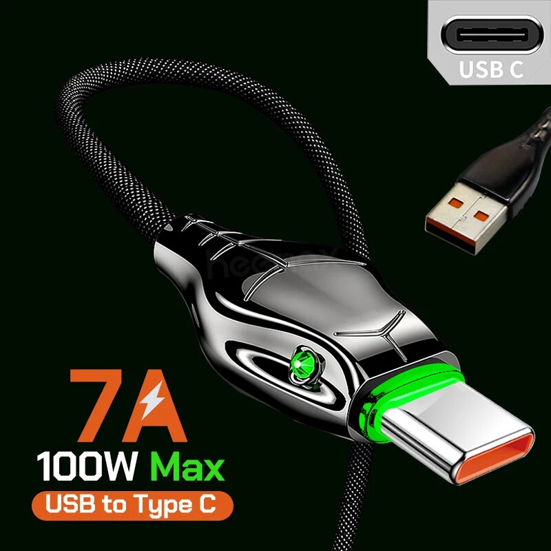 USB-кабель типа C 7A 66 Вт для Huawei P40 Pro100W для Honor 50Pro, провод для быстрой зарядки, шнур зарядного устройства USB-C для Samsung S22 Xiaomi OPPO