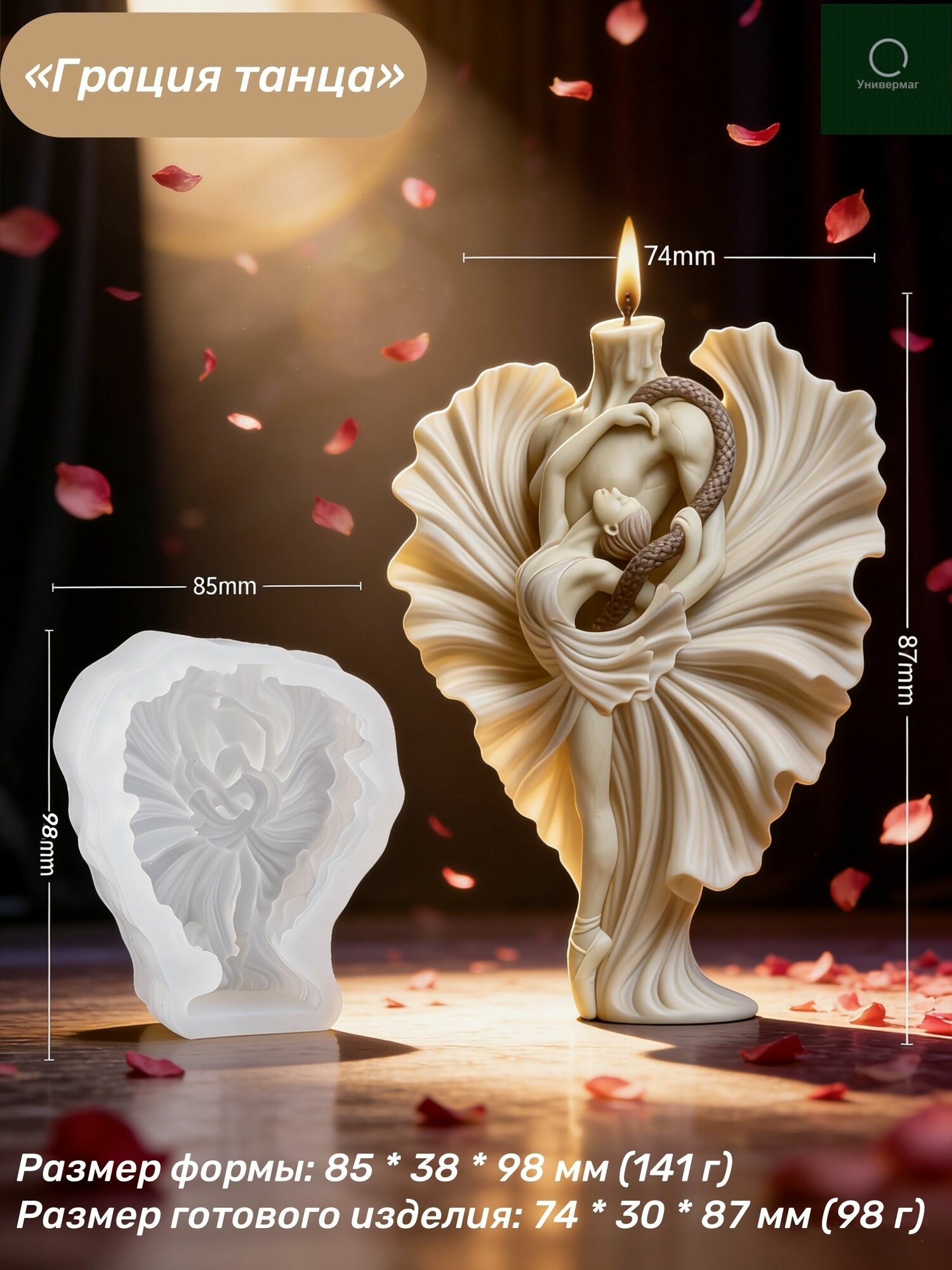 Рельефная форма для свечей и гипса Танцующая балерина 3D силиконовый молд для творчества