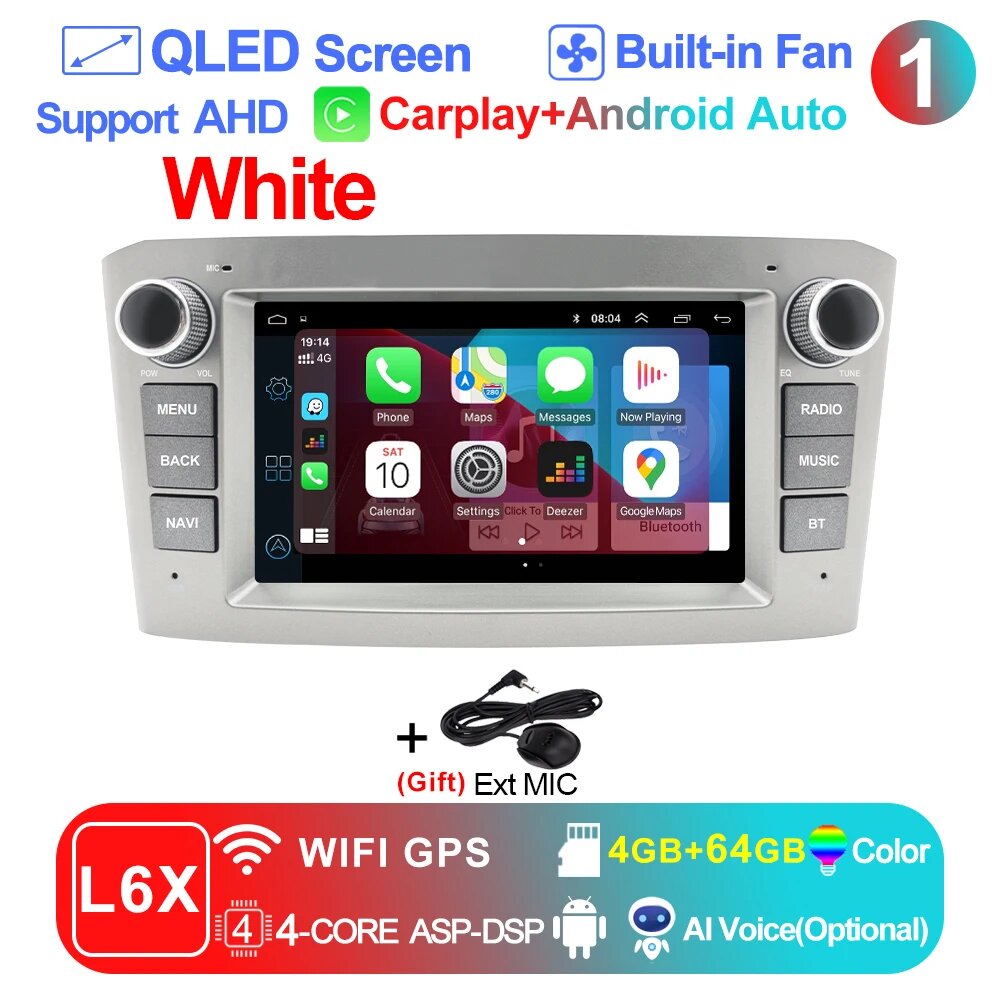 Автомобильный мультимедийный плеер LEHX 7 дюймов с CarPlay и Android 16 для White-L6X(4-64GB)-0