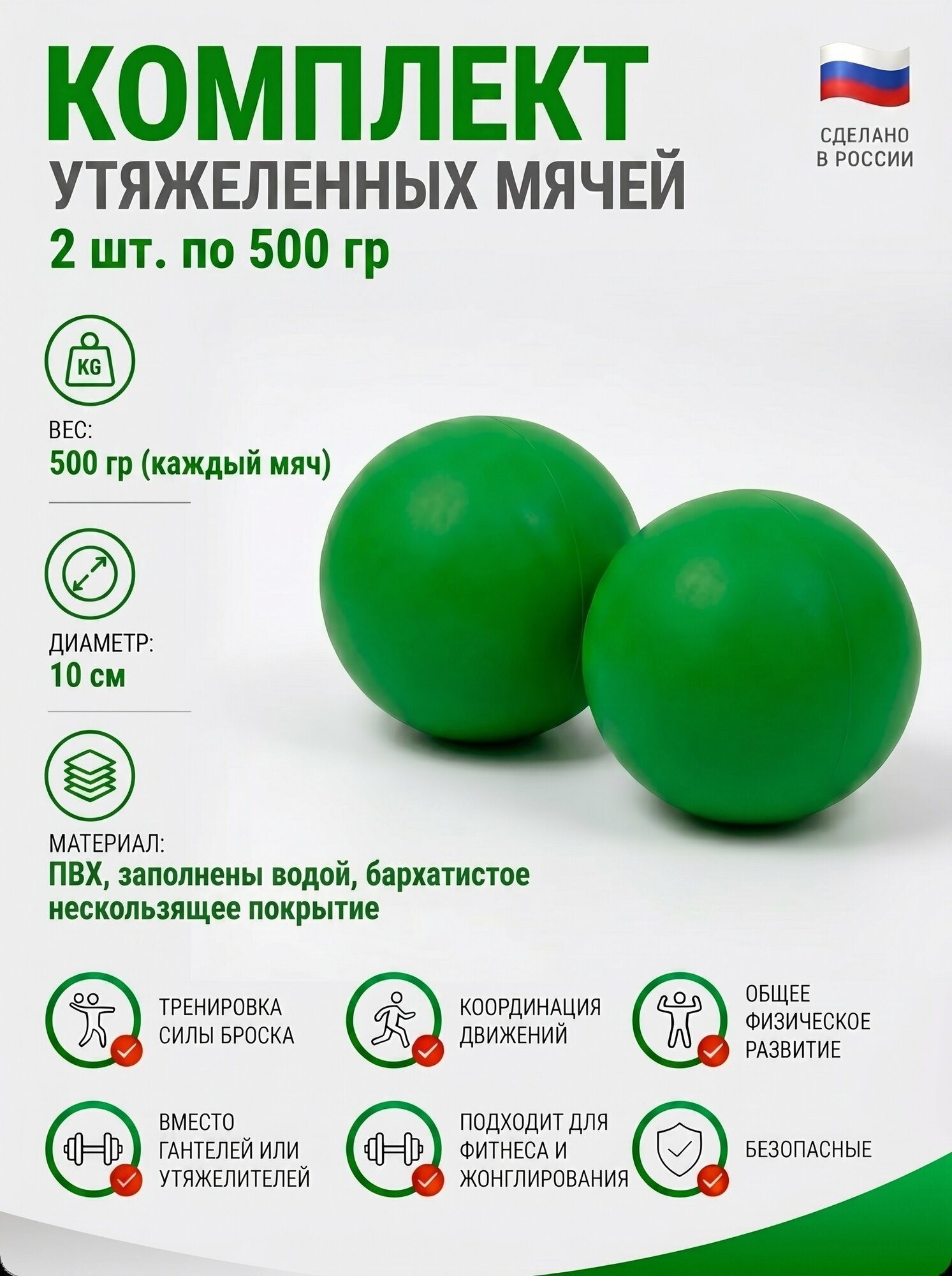 Комплект утяжеленных мячей 0.5 кг (набор 2 шт.) /мяч для физкультуры и фитнесса/ мяч с водой/
