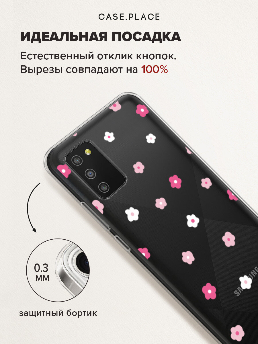 Чехол на Samsung Galaxy A02s / Самсунг Галакси A02s с принтом "Весенние цветочки рисунок", прозрачный — фото 1