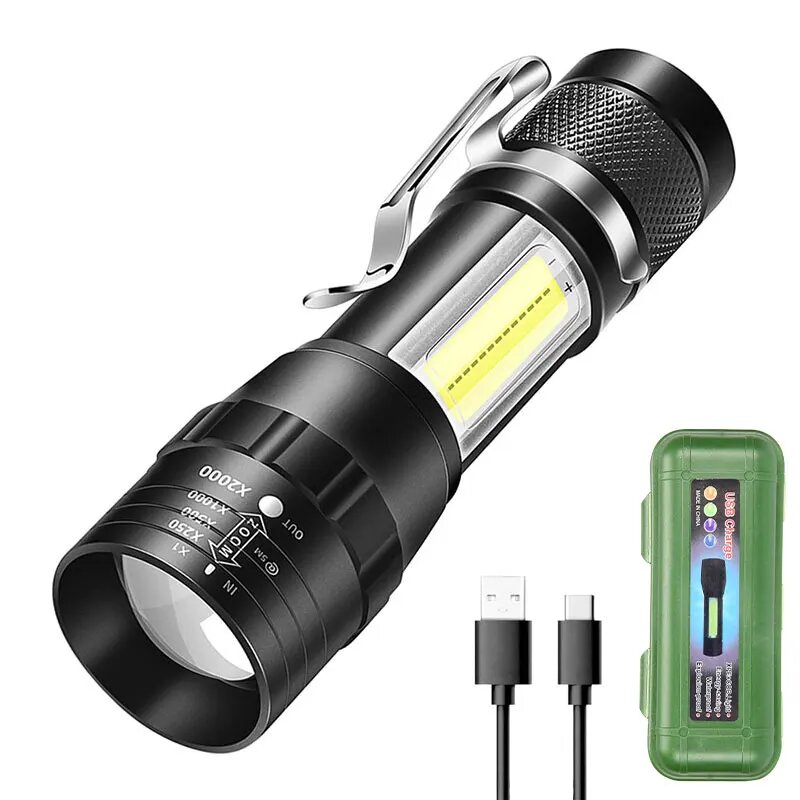 Тактический фонарь Heinast LED+COB USB 1PC-1plastic box