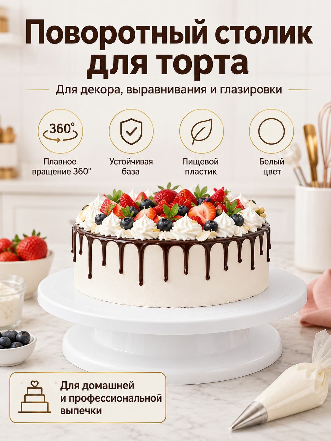Тортница для пирожных, мороженого, диаметр 28 см, 1 шт