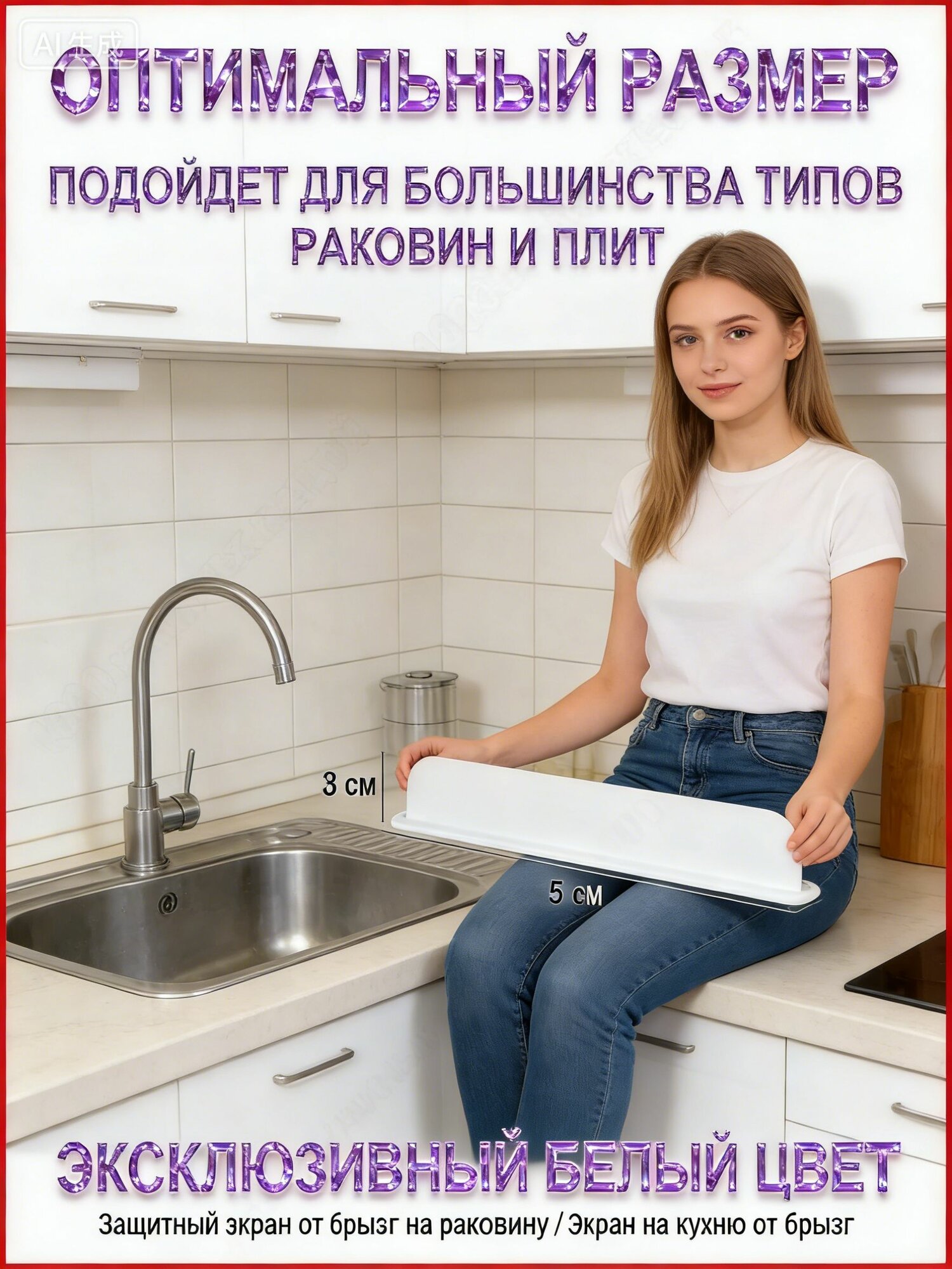 Защитный экран от брызг на раковину / Экран на кухню от брызг