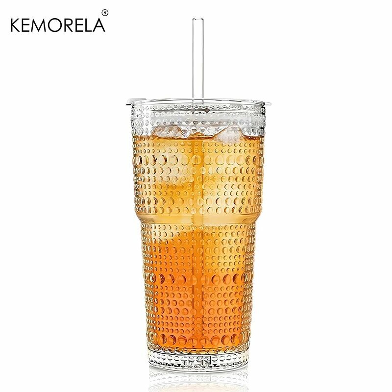 Стаканы KEMORELA 600 мл стеклянные с крышками и трубочками 1PCS