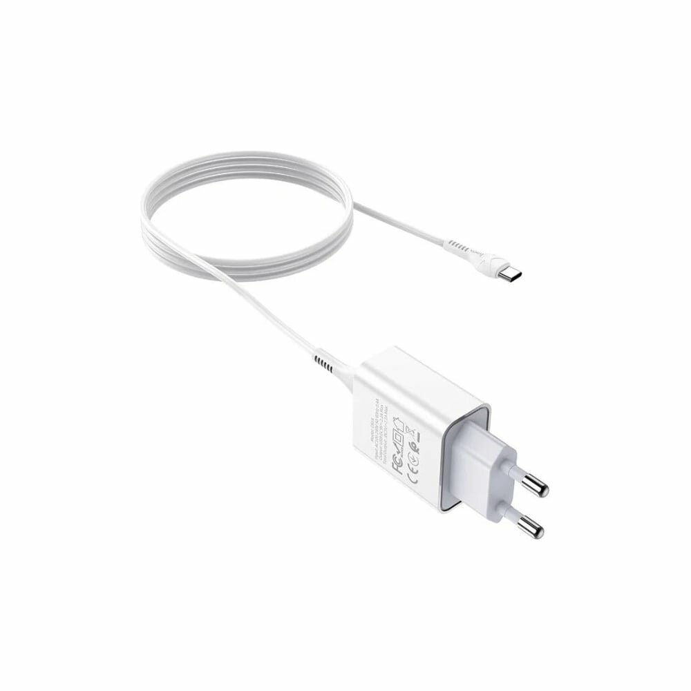 Сетевое зарядное устройство Hoco C81A asombroso 1xusb, 2.1а + USB/Type-C 1м, белый, блистер, 6931474727961