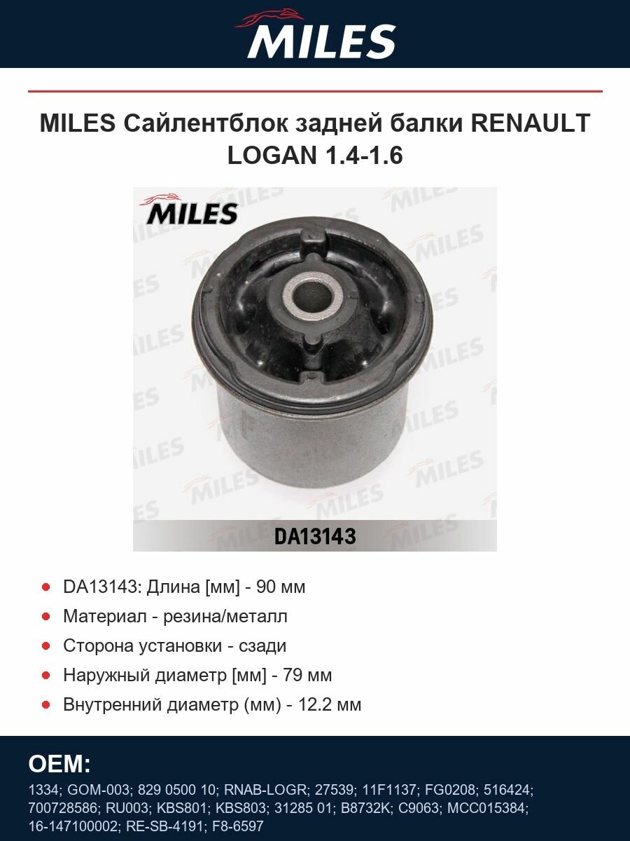 MILES Сайлентблок задней балки RENAULT LOGAN 1.4-1.6