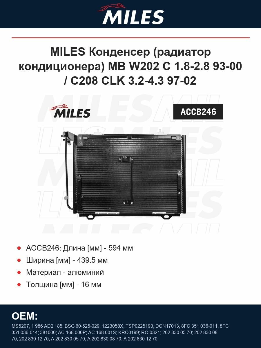 MILES Конденсер (радиатор кондиционера) MB W202 C 1.8-2.8 93-00 / C208 CLK 3.2-4.3 97-02