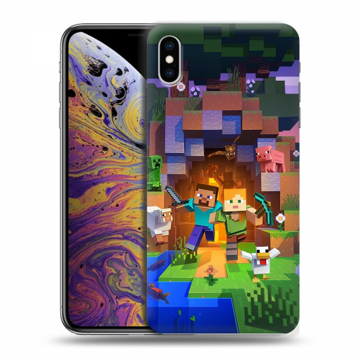 Чехол для Iphone Xs Max с принтом для мальчиков Майнкрафт постер (Айфон Хс Мах)