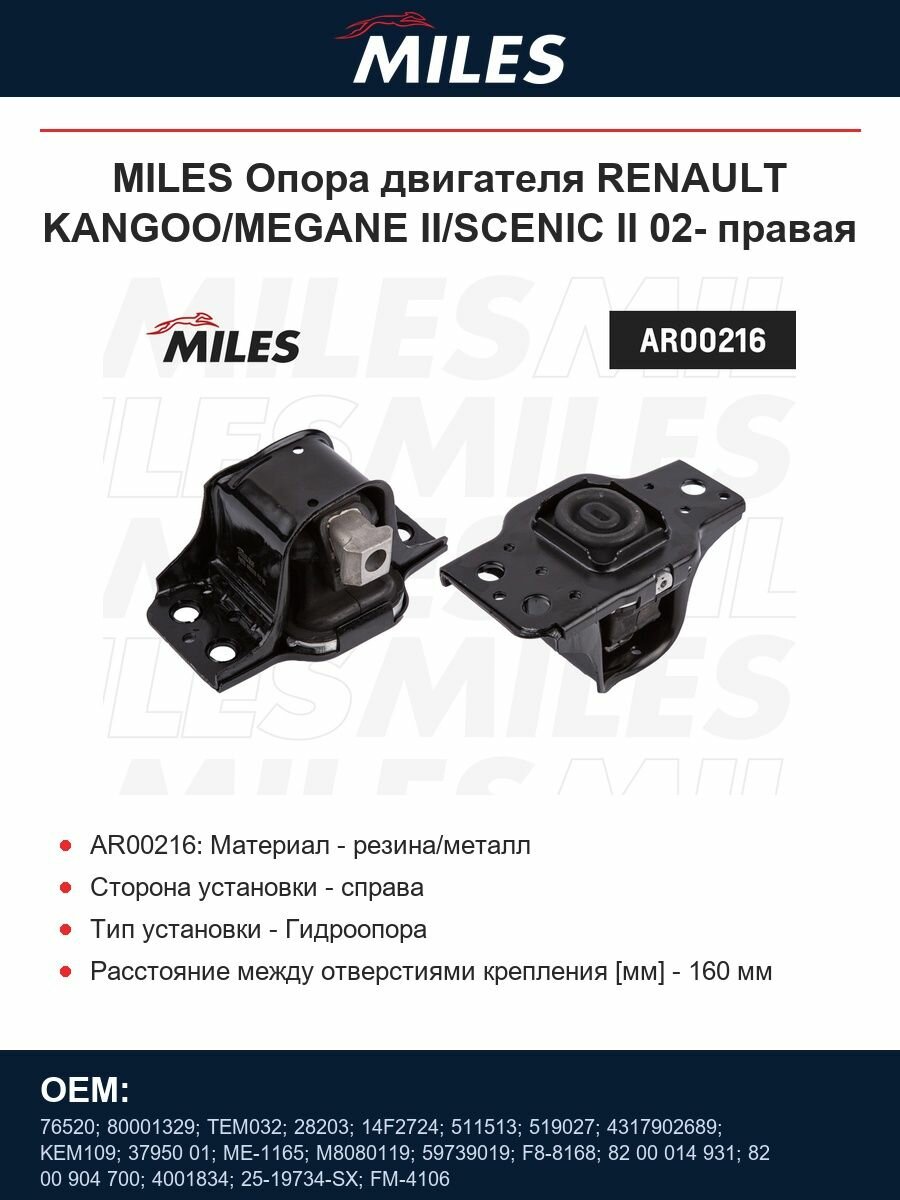 MILES Опора двигателя RENAULT KANGOO/MEGANE II/SCENIC II 02- правая