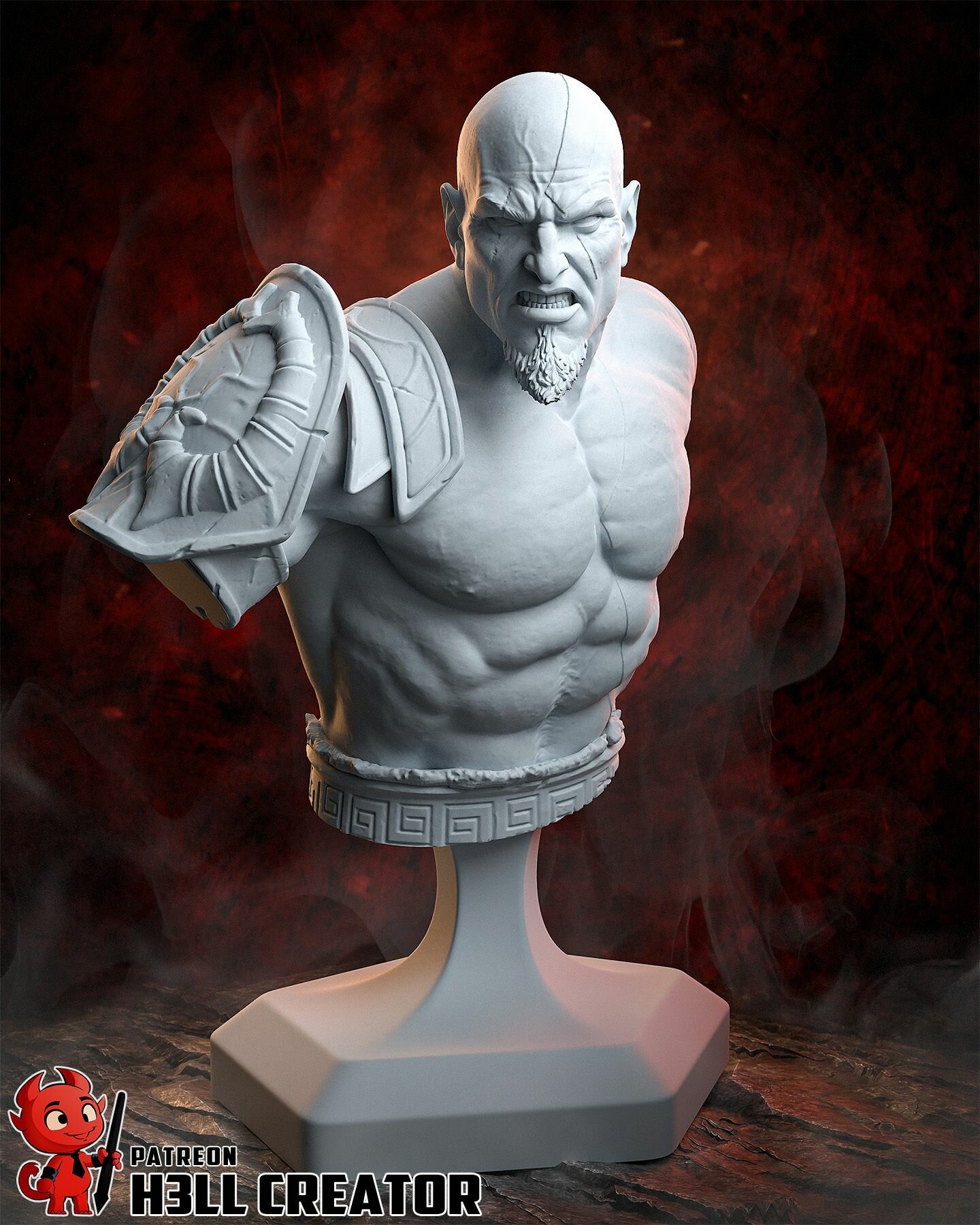 Сборная модель Bust of Kratos version 2 (God of War), бюст, 131мм для покраски