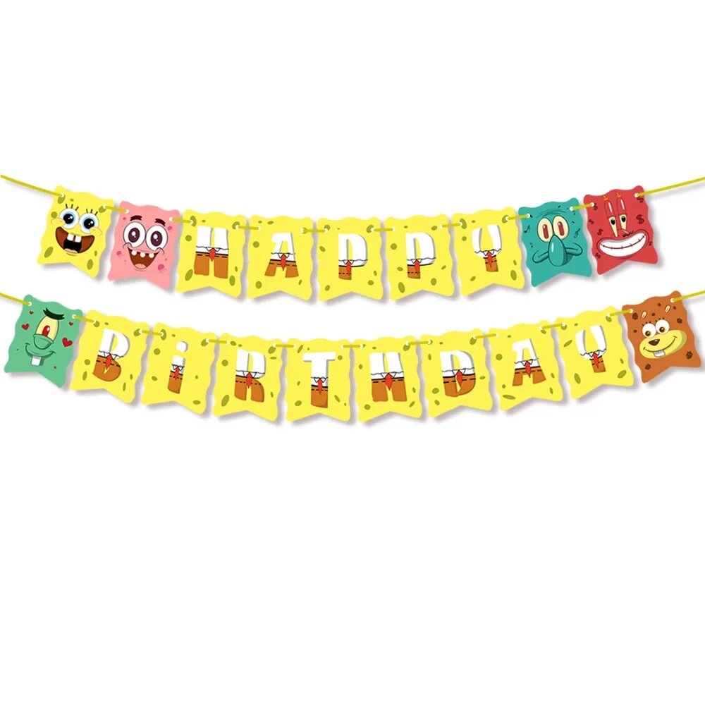 Гирлянда Happy Birthday Губка Боб, желтая, 1set Banner