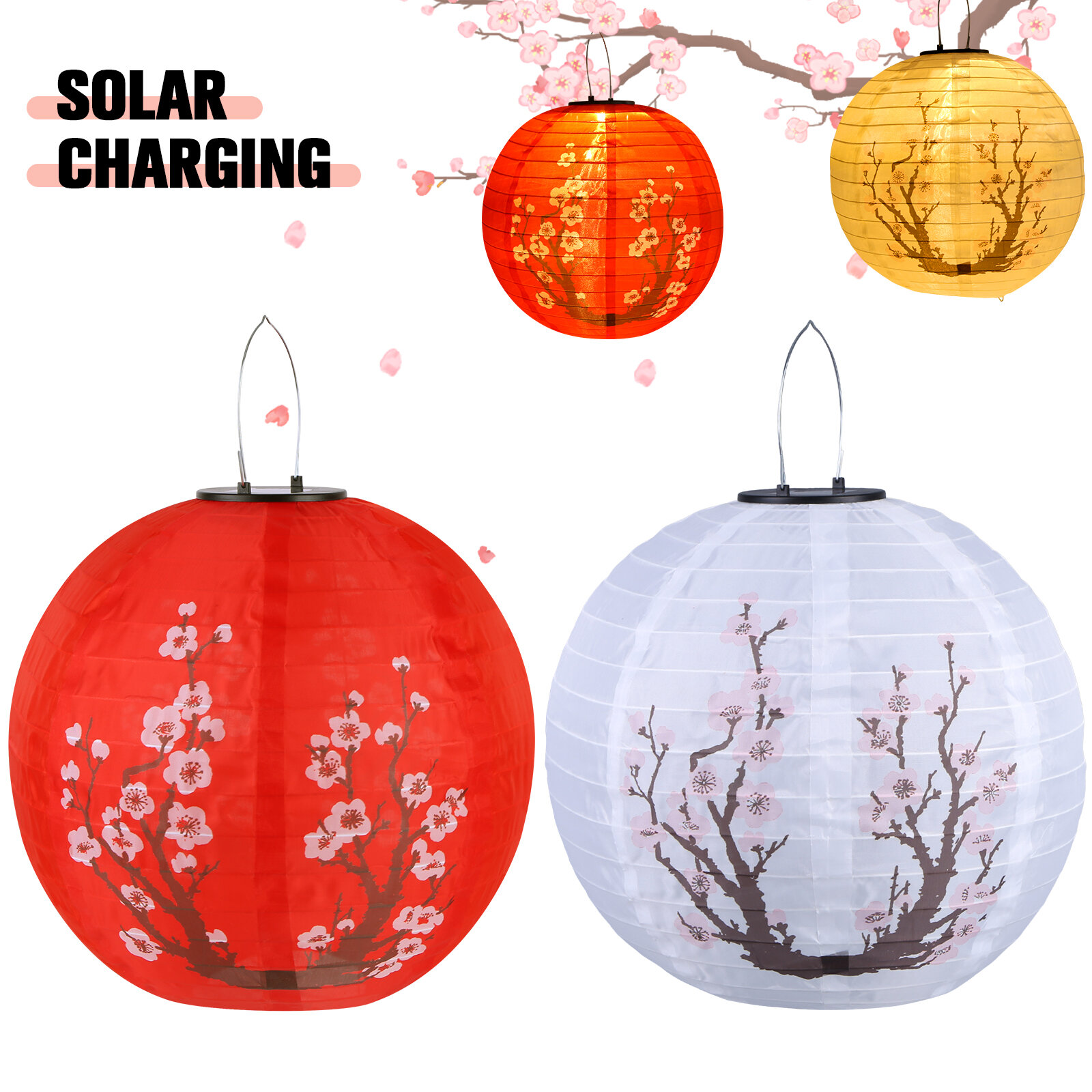 Солнечный фонарь-фонарик 30 см, цветочный узор, LED, IP55, тёплый/белый свет