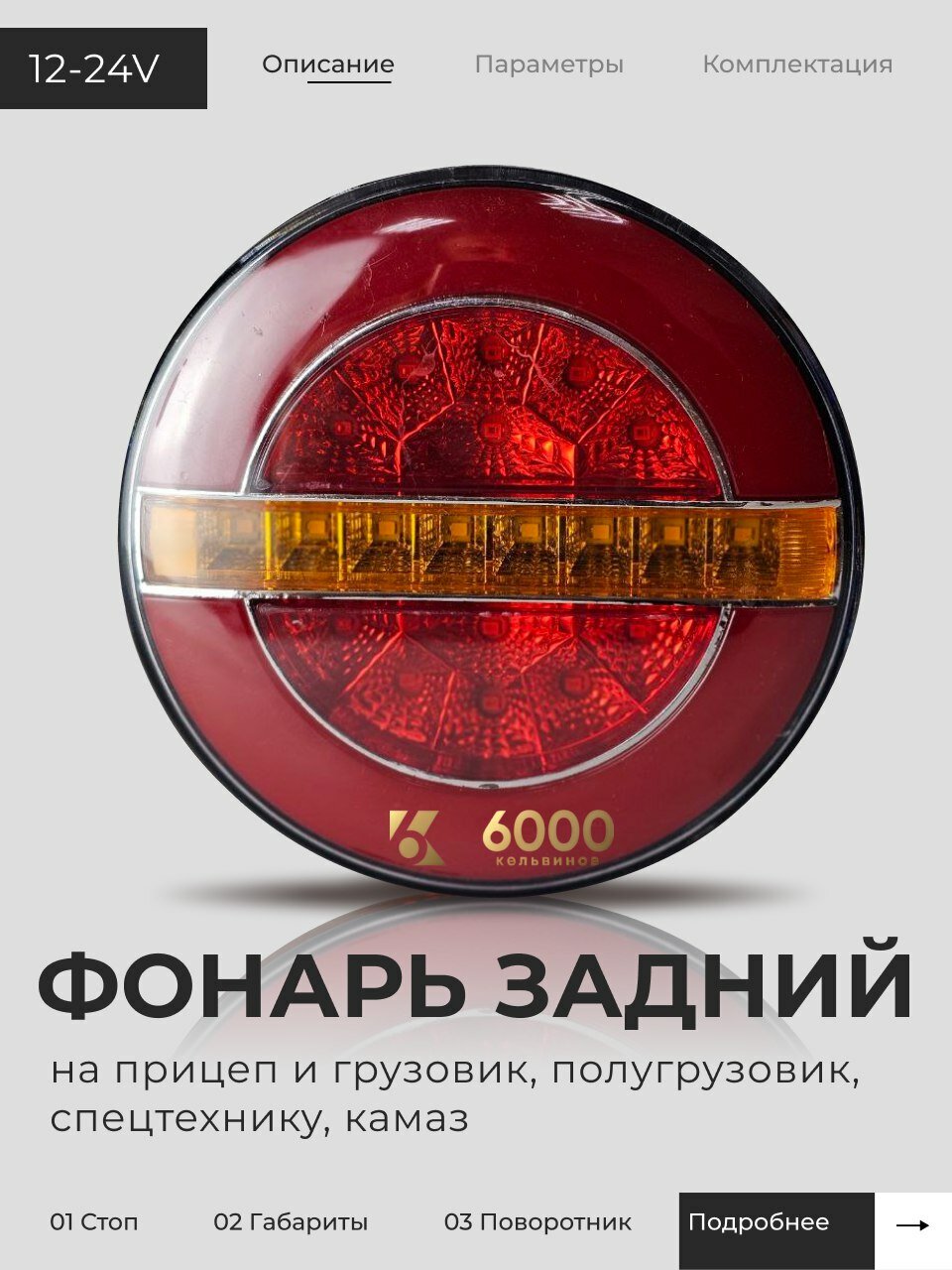 Задний фонарь стоп сигнал, бегущий поворотник, габариты на прицеп и грузовик