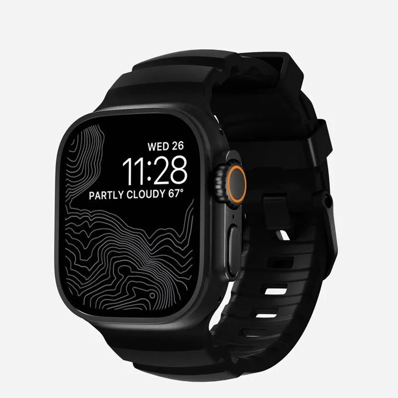 Специальное издание 2026 года Nomad Sport ремешок для Apple Watch 9/10/Ultra 2/3, 49/45/44 мм, титановый сплав + материал FKM, Угольно-чёрный с чёрной застёжкой