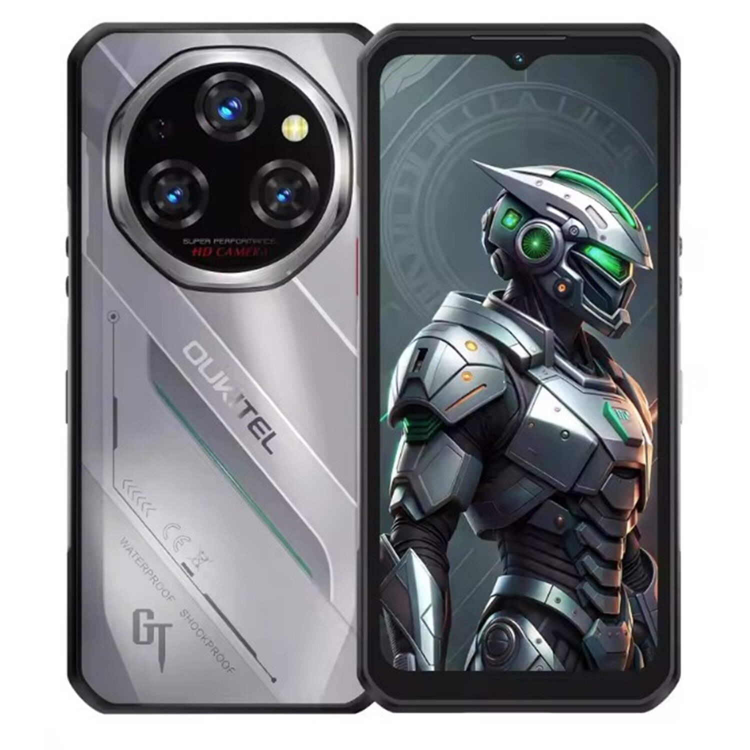 Защищенный смартфон Oukitel WP62 5G, 8 ГБ 256 ГБ памяти, 6,6-дюймовый FHD-экран, 11000 мАч, Android 15 — серебристый/черный.