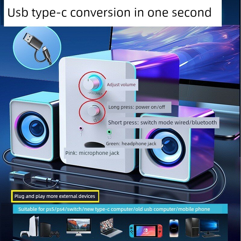Универсальный Bluetooth-динамик для ноутбуков с поддержкой USB/Type-C, для игр и киберспорта, со встроенным микрофоном