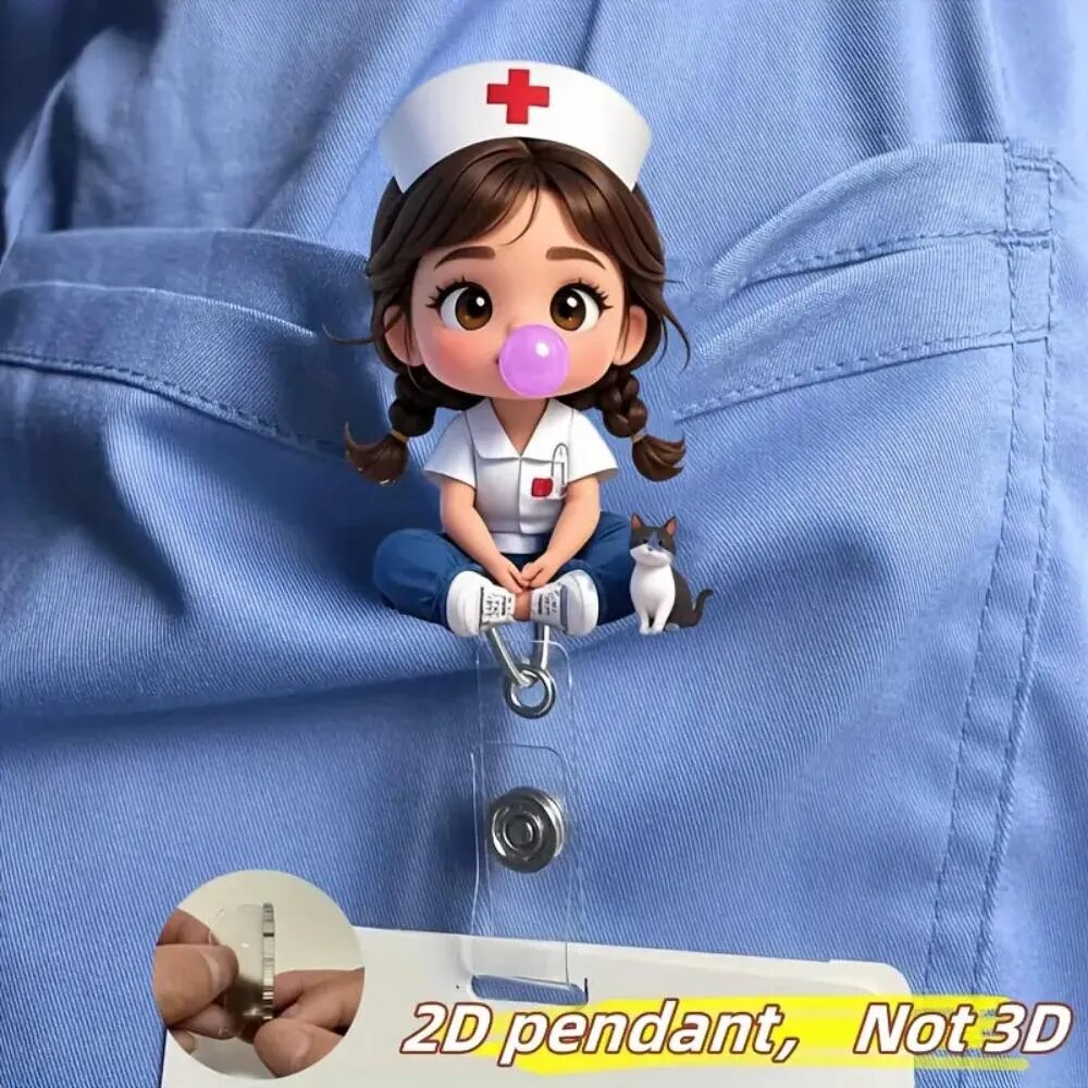 Держатель для бейджа, врачи медсестры, мультяшный принт, плоский акрил, медицинский аксессуар