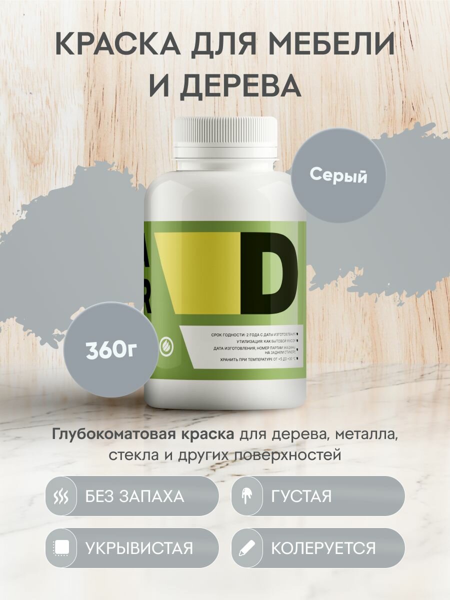 Меловая акриловая краска для мебели DESSA DECOR 360 г, для дерева, кухни, декора, пластика, стекла, цвет серый