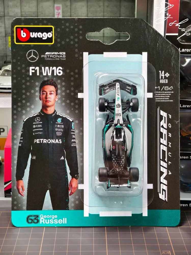 Машинка Bburago 1:64 формула 1 2025 Mercedes-AMG F1 W16 #63 модельки машин металлические