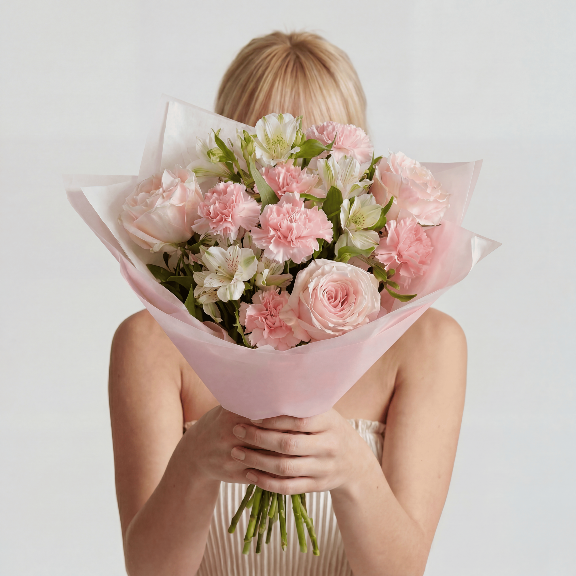 Букет живых цветов розы, гвоздика, альстромерия размер S Floret 531