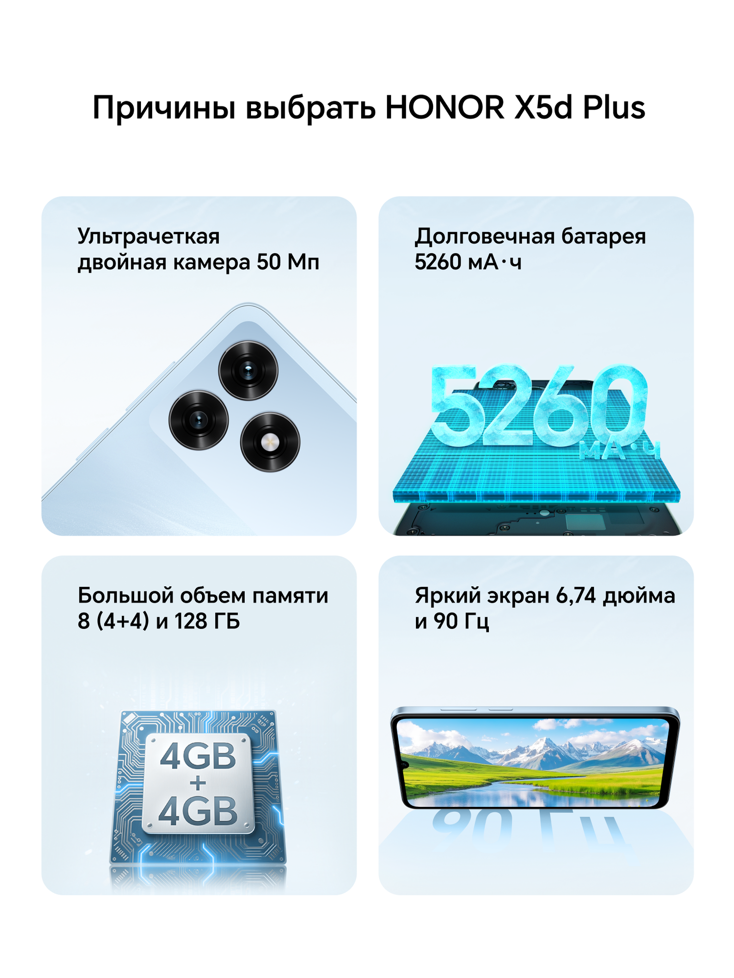 Смартфон HONOR X5d Plus, 4+128 ГБ, Морской синий, Ростест, Мобильные сервисы Google (GMS) — фото 1