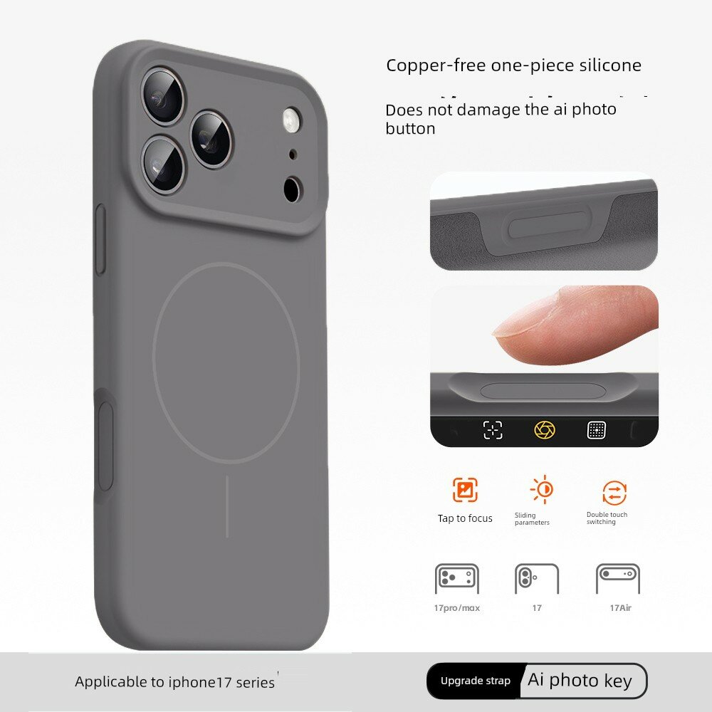 Чехол из жидкого силикона для iPhone 17 с магнитным креплением Magsafe, полная защита объектива, цвет Угольный серый