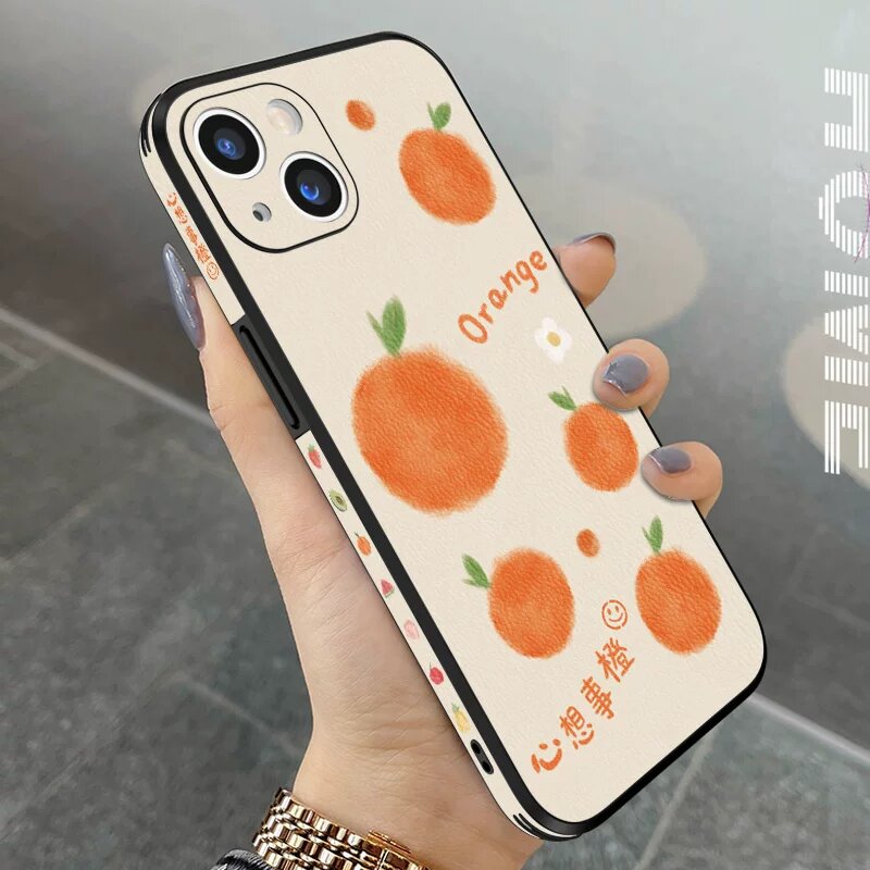 IPhone 16 Plus Чехол из вегановой кожи с полным покрытием камеры, ударопрочный и водостойкий, водяной оранжевый