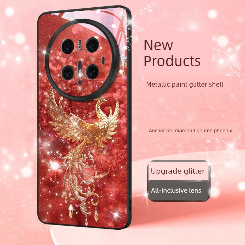 Чехол для Huawei Mate 50E с дизайном алмазного феникса в коралловом красном, красный цвет