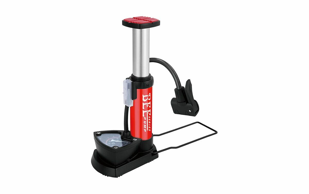 Насос BEE PUMP M43B-01, ножной, со шлангом, под ниппель AV/FV, с манометром, 1 балон, черно-красный