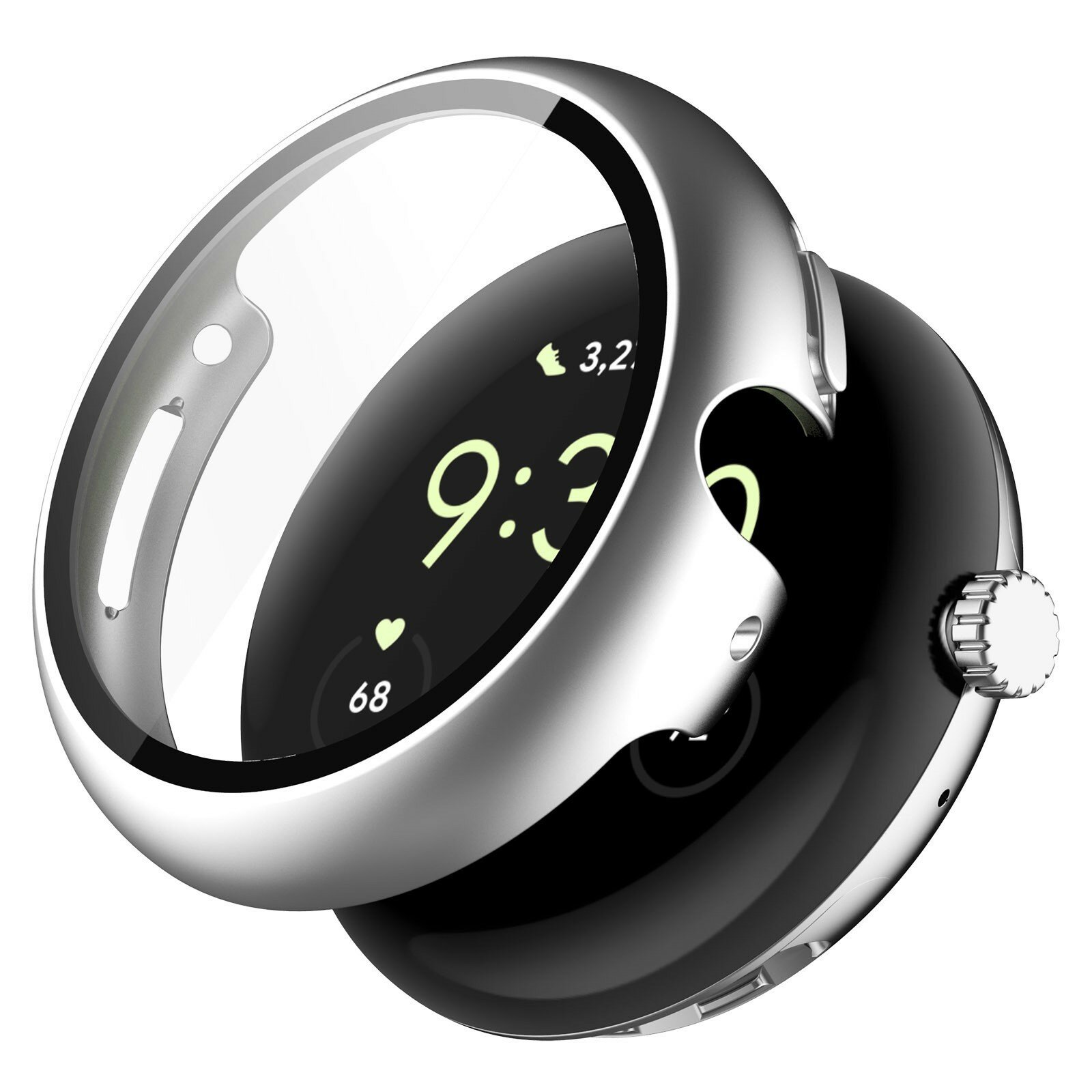 Google Pixel Watch 4 45mm серебристая силиконовая защитная чехол с встроенным стеклом - премиум