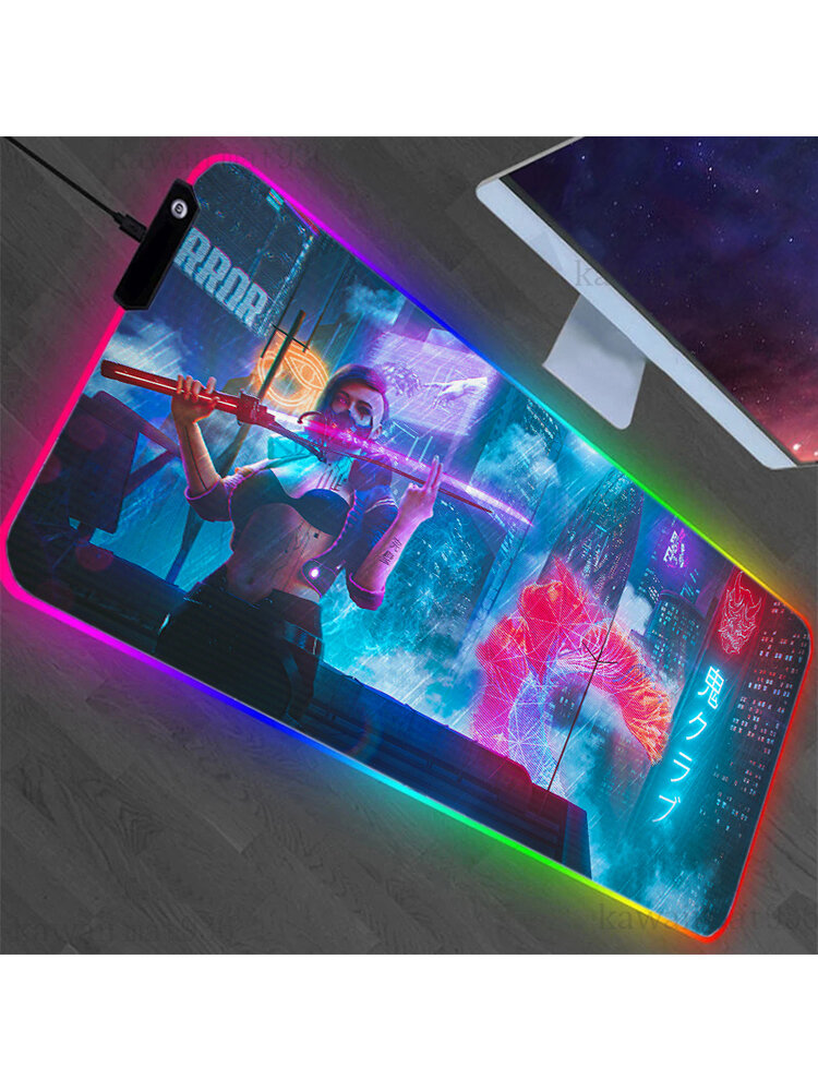 Игровой коврик Cyberpunk, для мыши, с RGB-подсветкой, нескользящая основа, 40 см x 90 см
