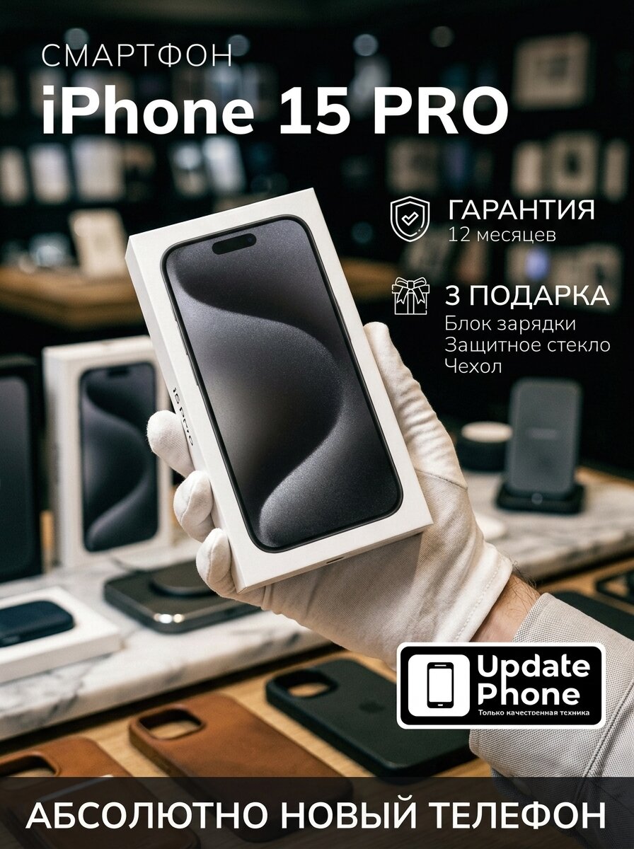 Смартфон Apple iPhone 15 Pro 256 ГБ, Dual: nano SIM, Black Titanium (черный титан), NEW