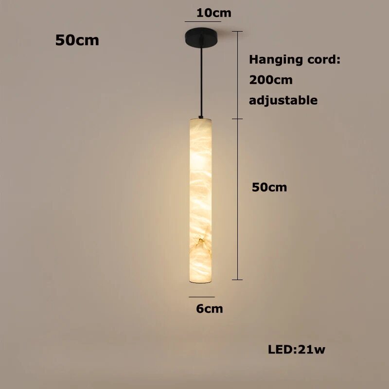 Люксурный цилиндрический мраморный подвесной свет Luxury Cylinder Marble pendant lamp, длинный линейный подвесной свет, светодиодная алебастерная люстра для столовой, свет рядом со ступенчатой лестницей-50см