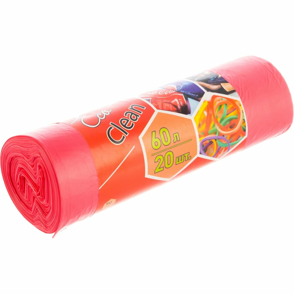Мешки Ecoclean (60 л, 20 шт, ПНД, красный, 10 мкм, 58х68 см) Концепция Быта 3811