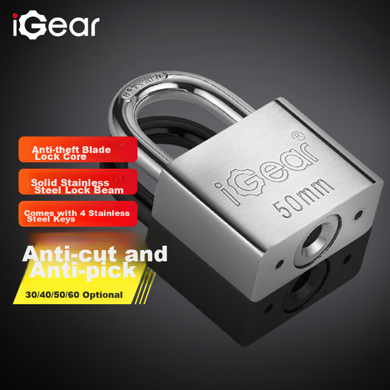 IGear Padlock, Waterproof And Rust-Resistant, Door Lock, Tool Lock, for Shops And Warehouses, Home Use, Anti-Theft And Tamper-Proof Lock, 50mm