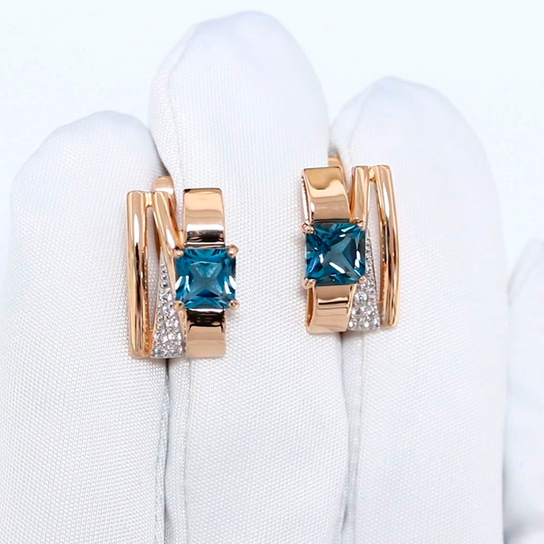 Серьги, красное золото, 585 проба, фианит, Лондон топаз