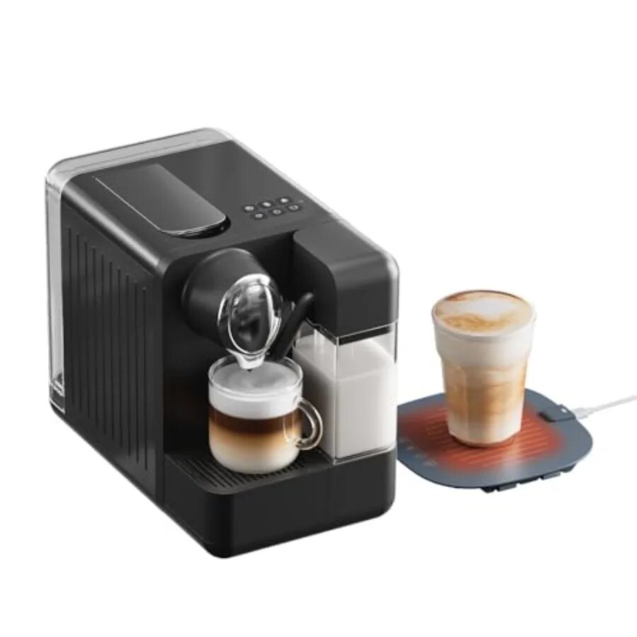 Кофемашина для капсул Espresso для домашнего использования, корпус из нержавеющей стали, черный цвет, встроенный автоматический пенокружитель для молока и подогреватель кружек для