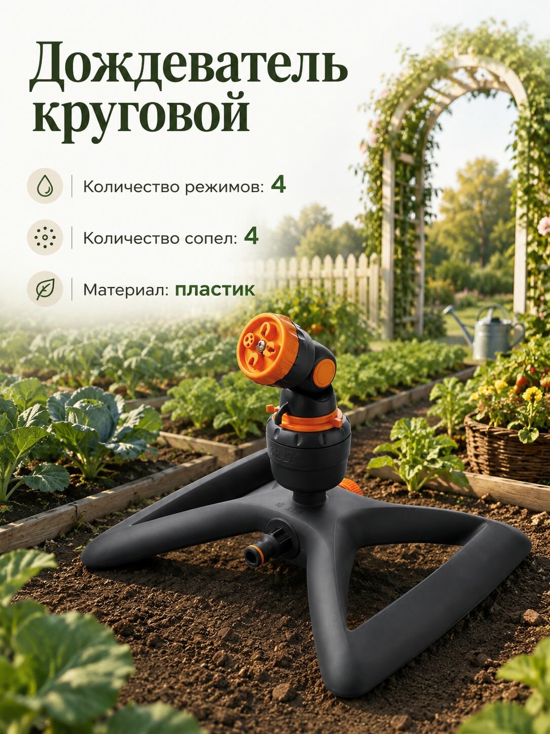 Дождеватель GF "Jet Lift", круговой, пластик, черный/оранжевый, 260 м