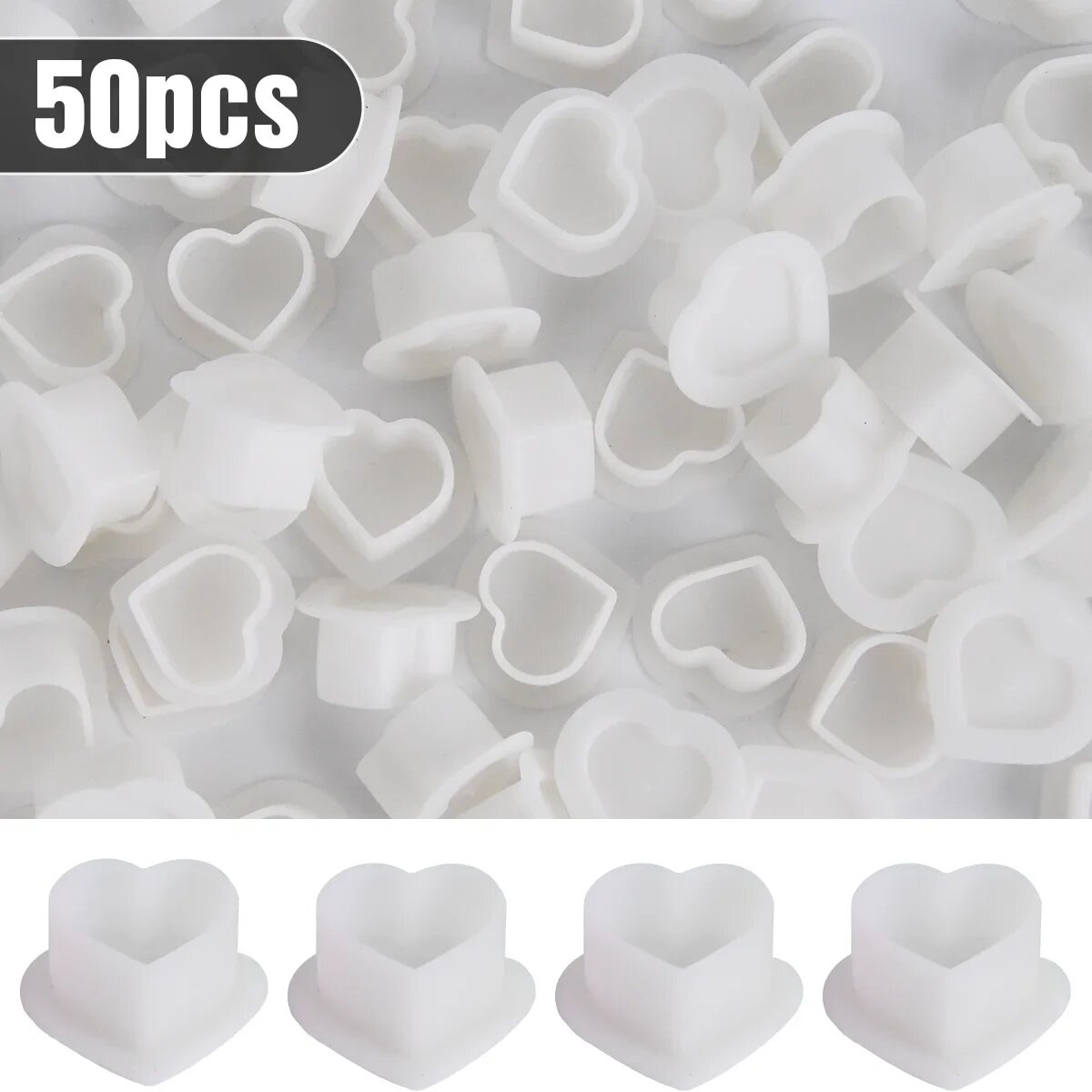 Силиконовые колпачки для тату-чернил сердце 200 шт. White 50pcs