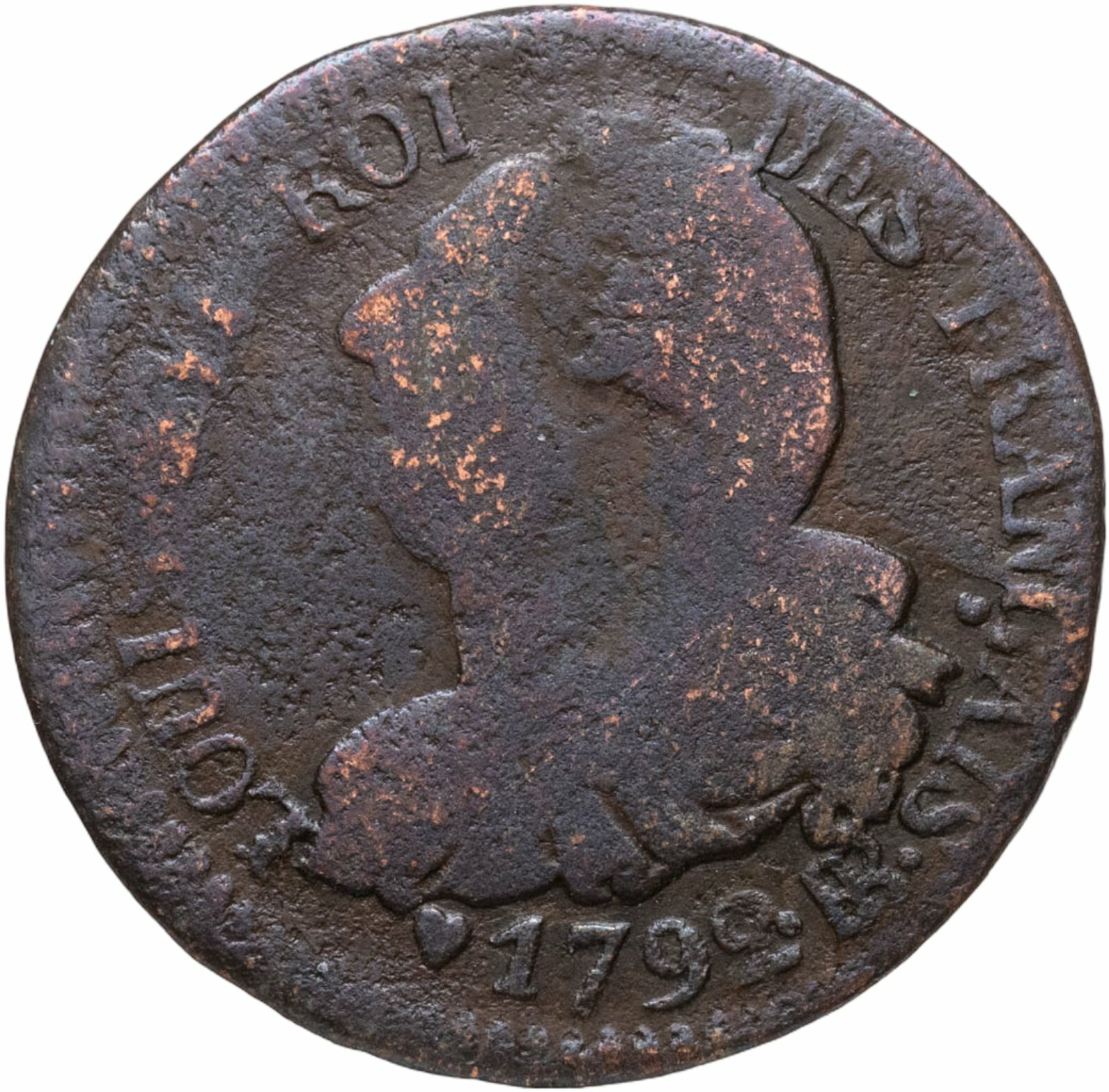 Франция 6 денье 1792, Медь, в сохранности VG