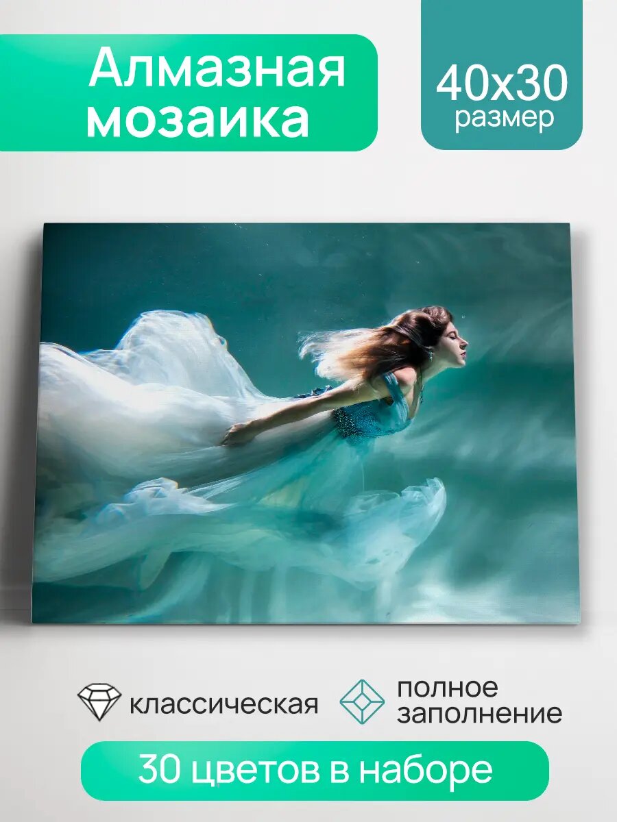 Алмазная мозаика (классическая) 30х40 см, без подрамника, с полным заполнением (30цв.) Девушка под водой (арт. АЛМ-0046)