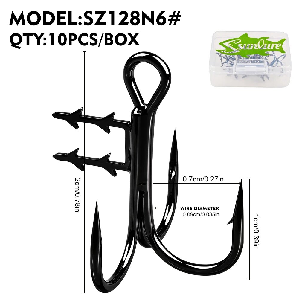 Крючки Sunlure Assist Treble из высокоуглеродистой стали Зеленый, SZ128N6