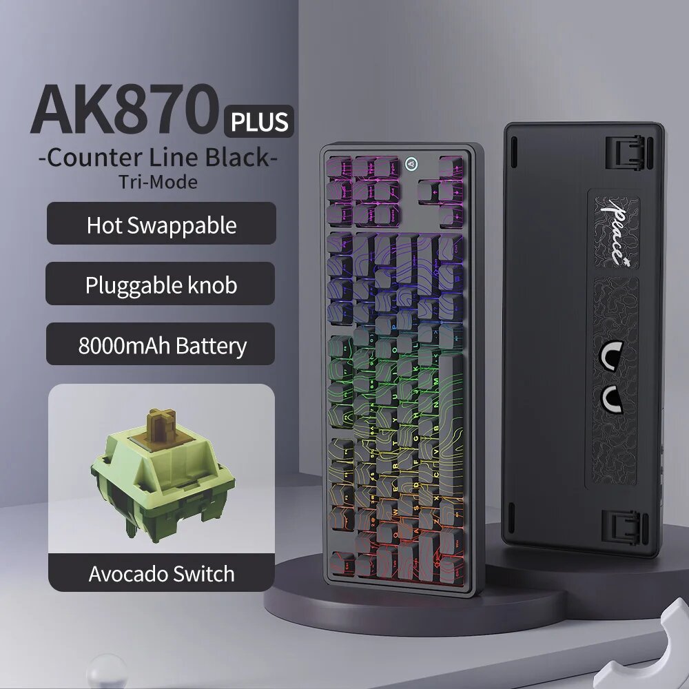 Ajazz AK870 Plus Черная беспроводная механическая клавиатура, NYGz HS