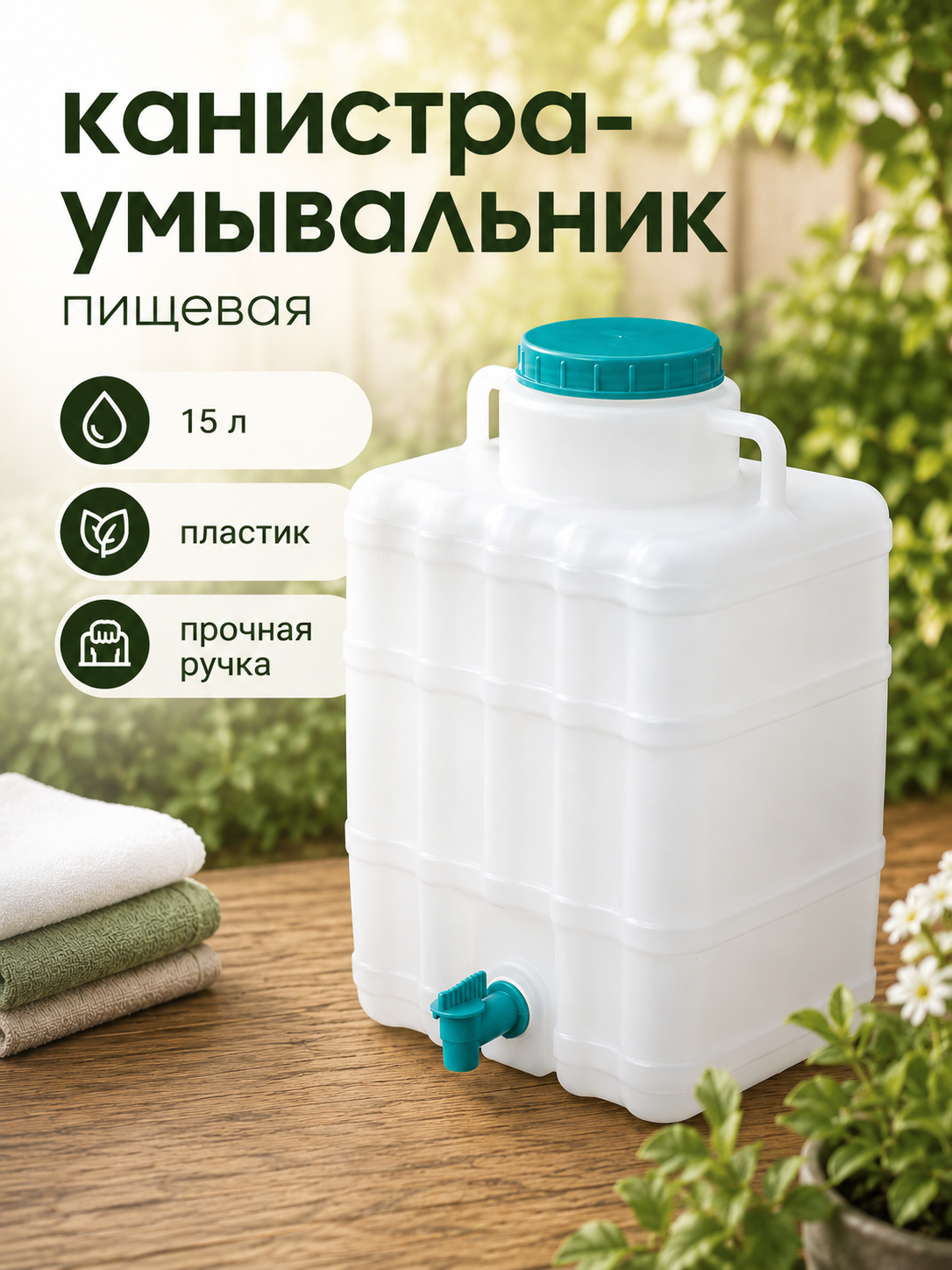 Канистра - умывальник пищевая Альтернатива «Бочонок», объём 15 л, пластик, белая